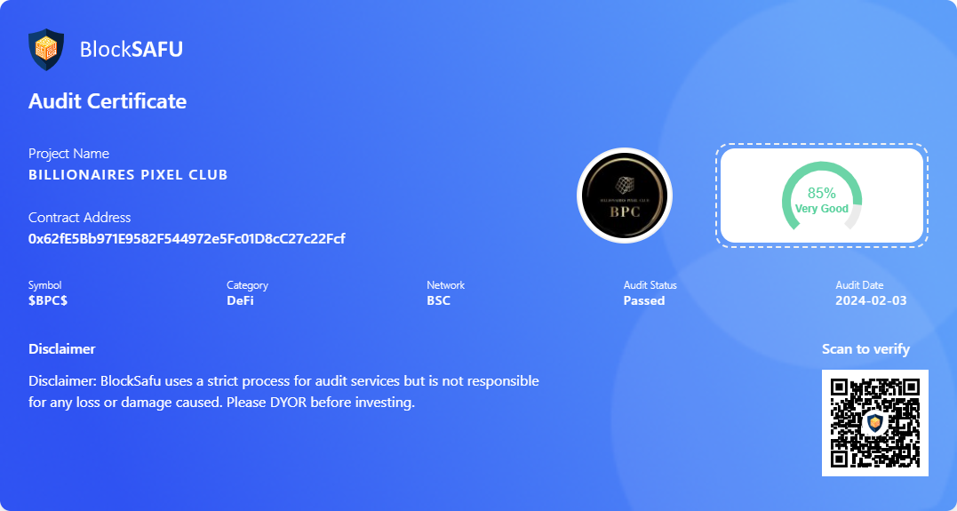 [ANN][BPC] Billionaires Pixel Club / 0x62fE5Bb971E9582F544972e5Fc01D8cC27c22Fcf