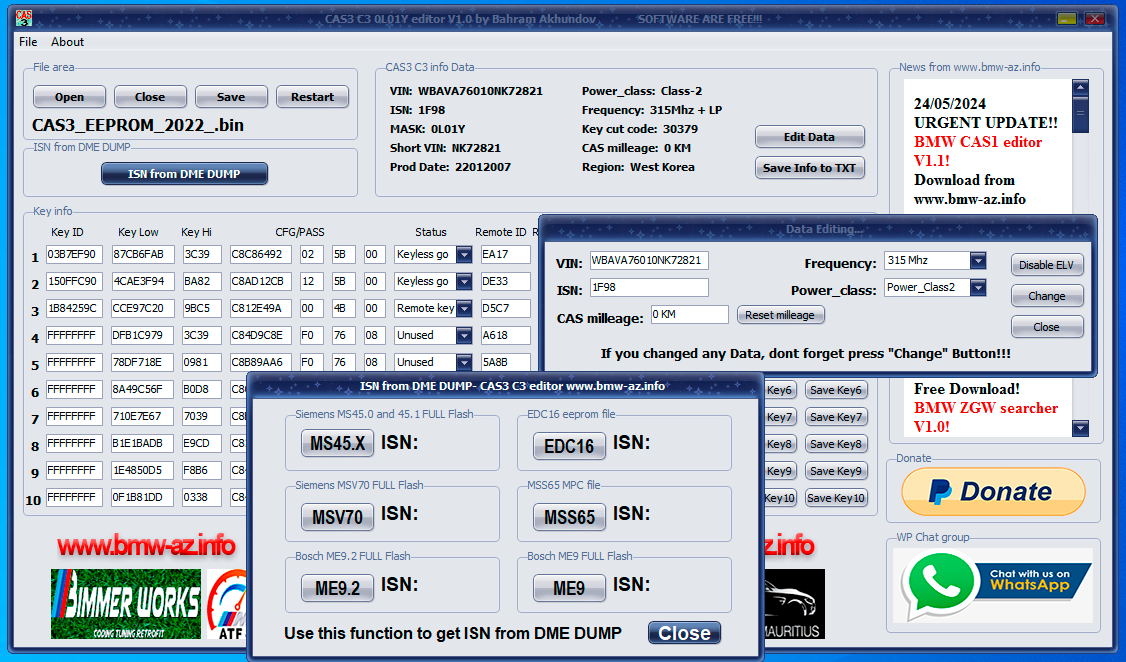 BMW CAS 1,2,3,3+,4 FG/FA creator WH reset FREE