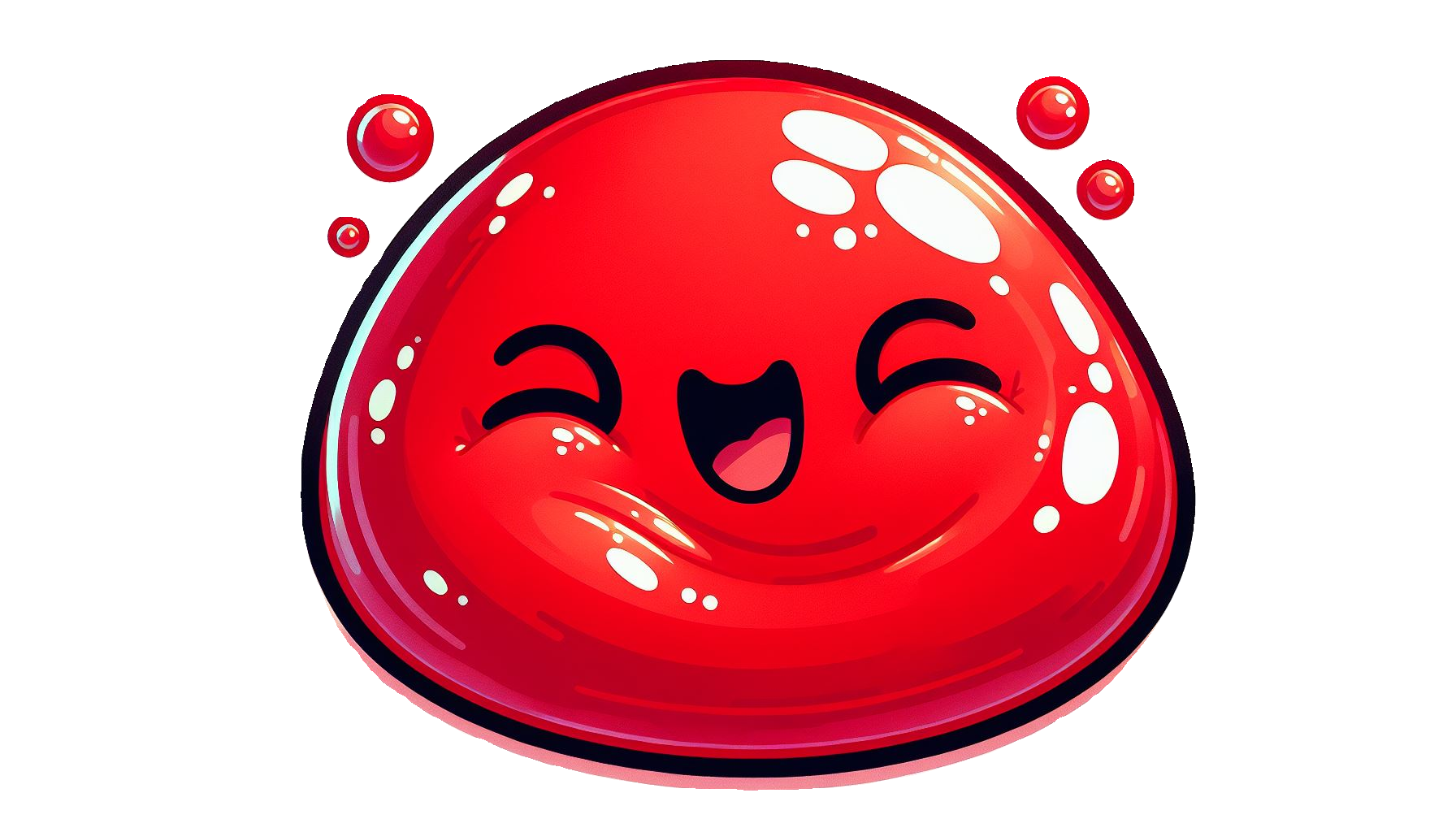 a cartoon like red jelly like rounded slime blob with a happy expression, blank background (1 ...