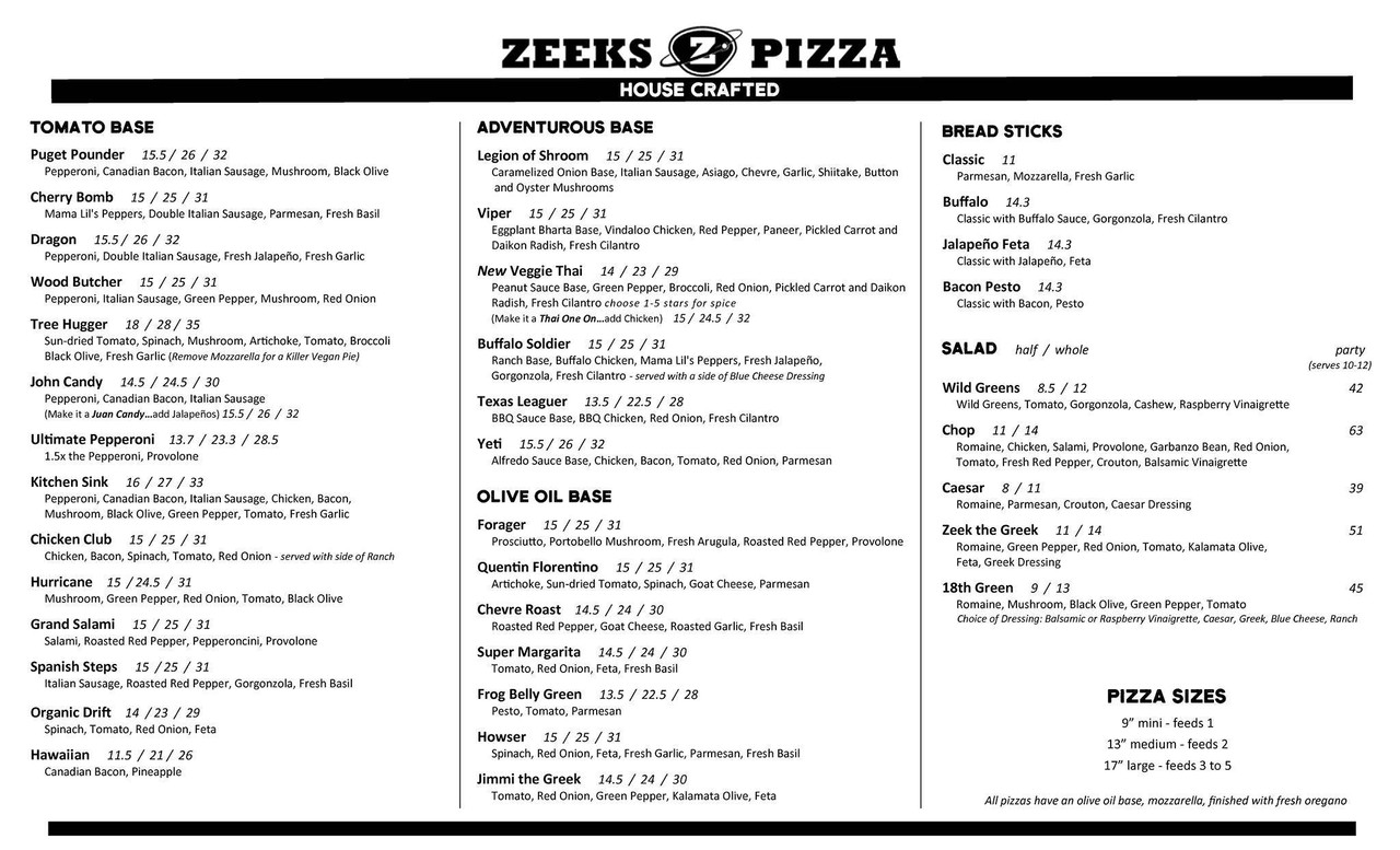menu Zeeks Pizza — Postimages