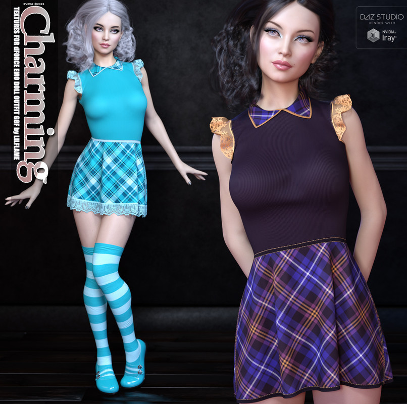 Charming Textures For DForce Emo Doll Outfit G8F 2025 - Free Daz 3D Models