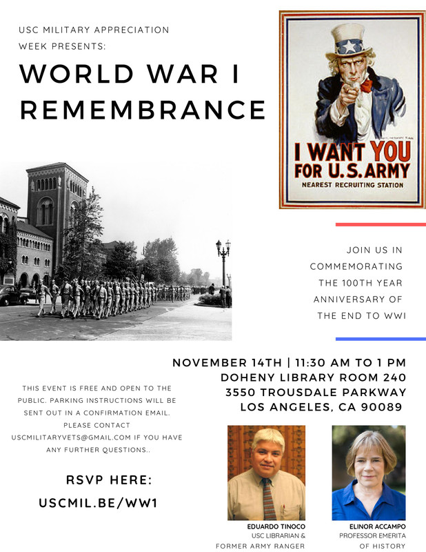 WWI Remembrance Lunch & Lecture with Elinor Accampo and Eduardo Tinoco ...
