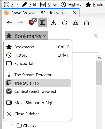 Brave Browser 1.52 adds vertical tabs support - gHacks Tech News