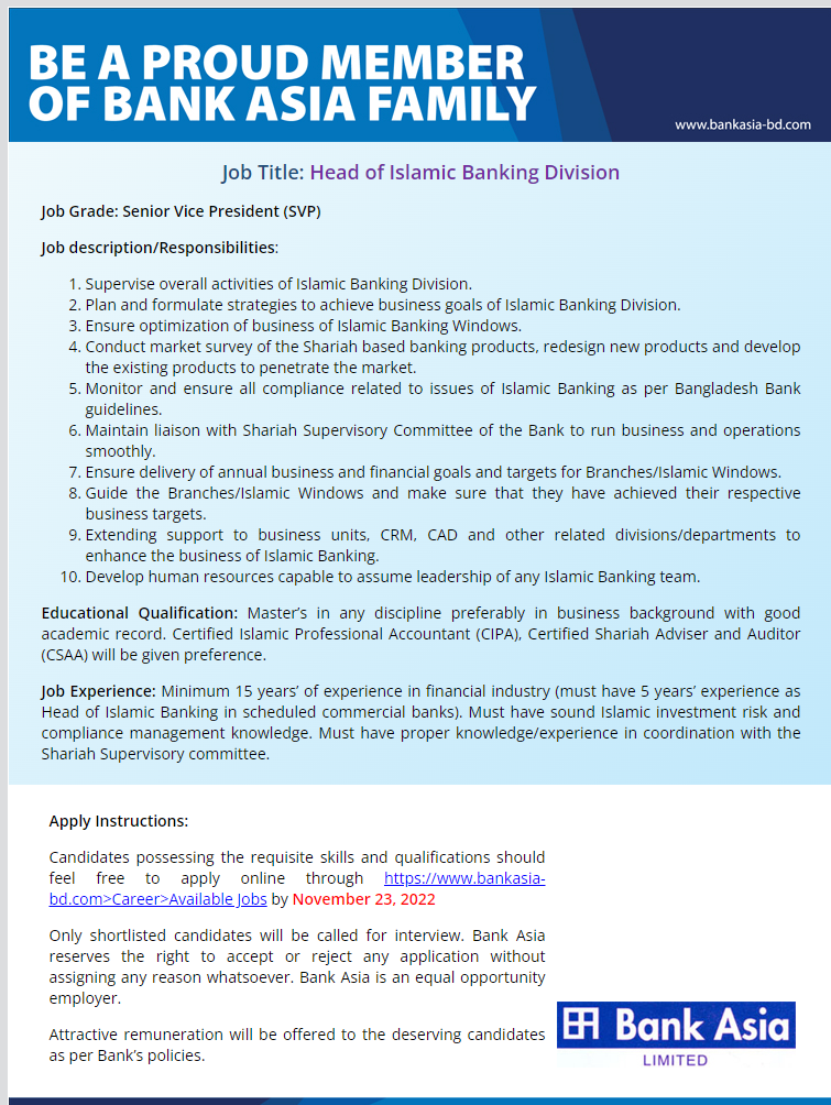Bank Asia Limited Job Circular 2022 - Lekhapora BD Jobs