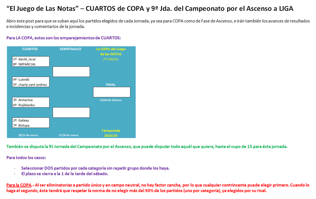 El Juego de Las Notas – 12ª Fecha (Copa y Ascenso)