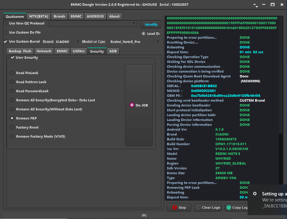 REDMI NOTE5 PRO FRP REMOVED SUCCESS BY EMMC DONGLE 2.0.9 | Martview-Forum