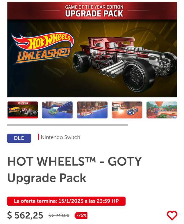 Nintendo Eshop Argentina - DLC HOT WHEELS - GOTY Upgrade Pack