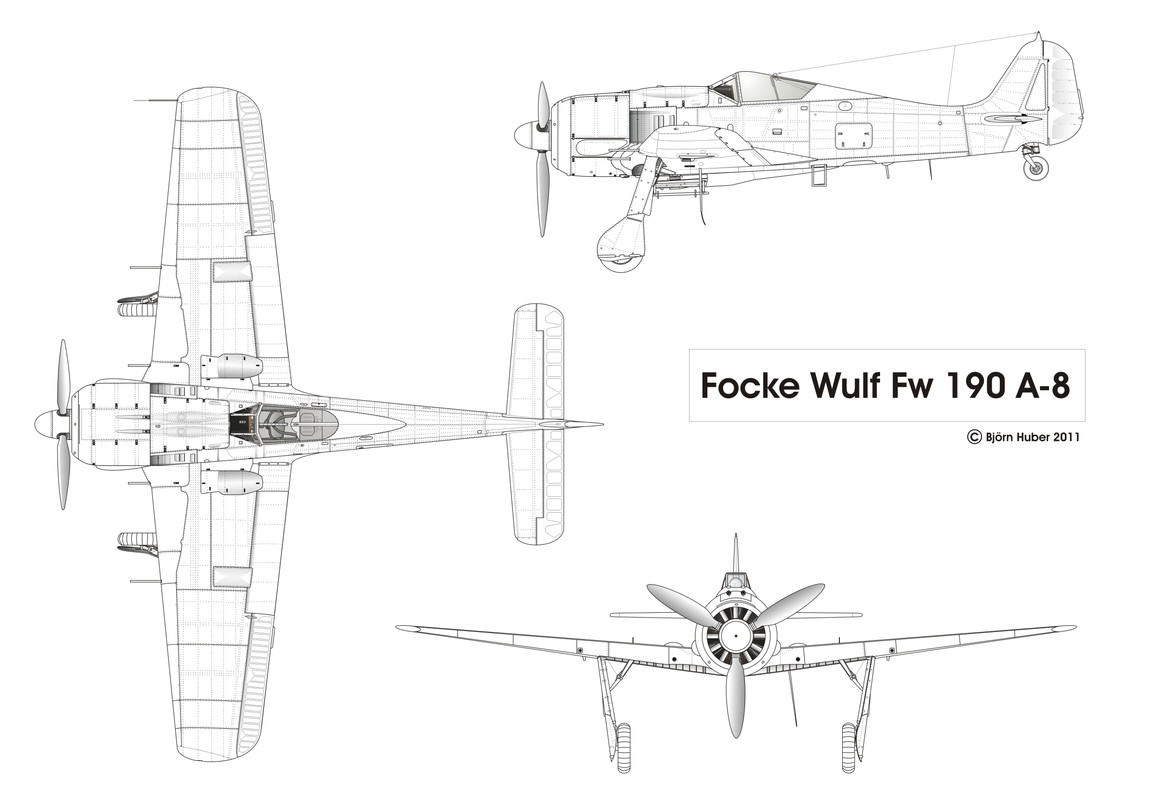 Focke Wulf Fw 190 A8 side view by B Huber wikipedia Nov 2012 0 A — Postimages