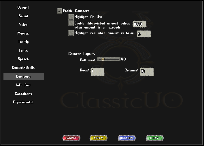 Options Menu: Counters · ClassicUO/ClassicUO Wiki · GitHub
