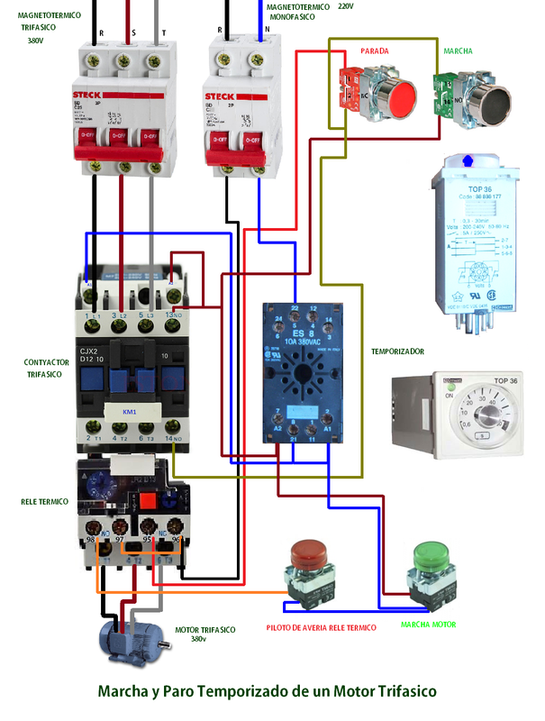 Marcha y paro temporizado de un motor trifasico — Postimages