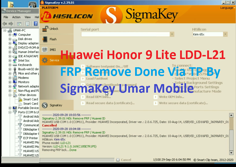 Huawei Honor 9 Lite LDD-L21 FRP Remove Done Via TP By SigmaKey - GSM-Forum