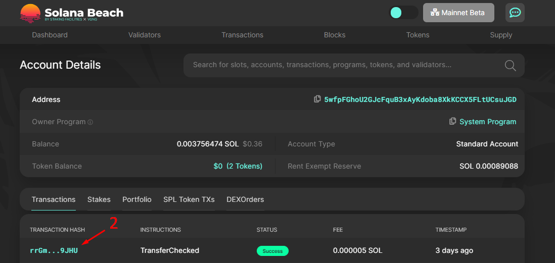 How do I search last withdrawl transaction on explorer. solana or ...