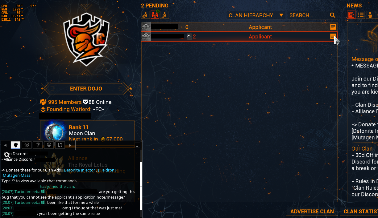 Clan application messages/notes bugged! - General - Warframe Forums