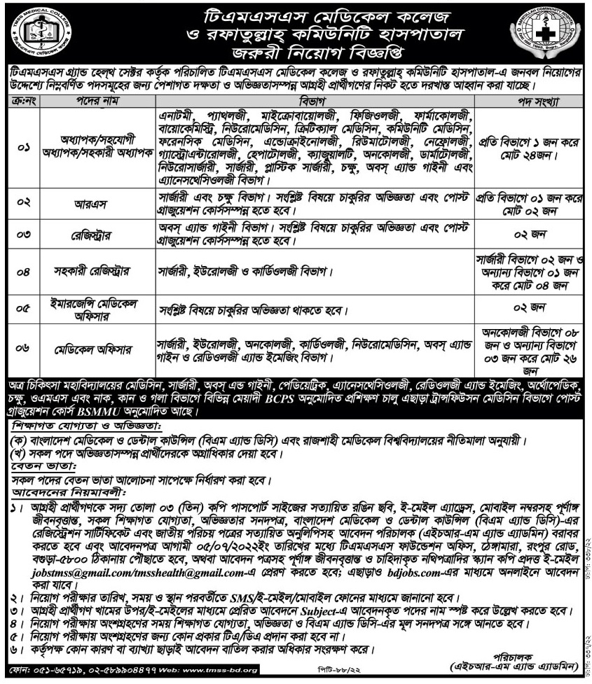 TMSS Job Circular 2022- tmss-bd.org online Apply - bdgovtjobs.com