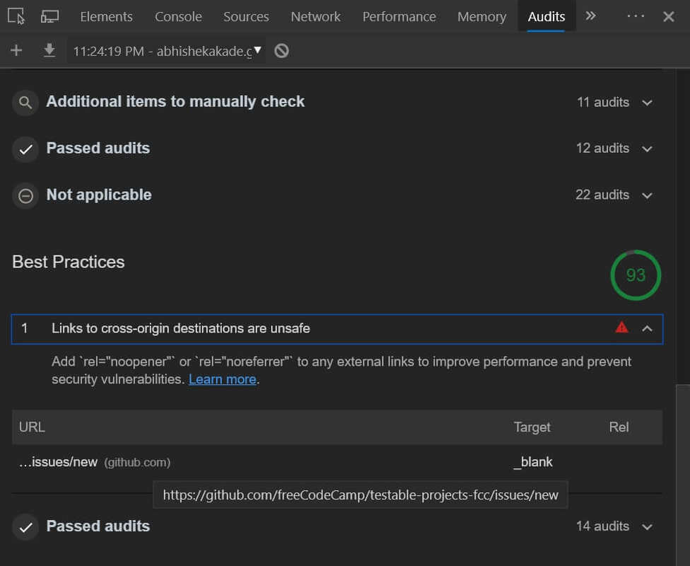 Projects using FCC test suite fail best practices audits because links ...