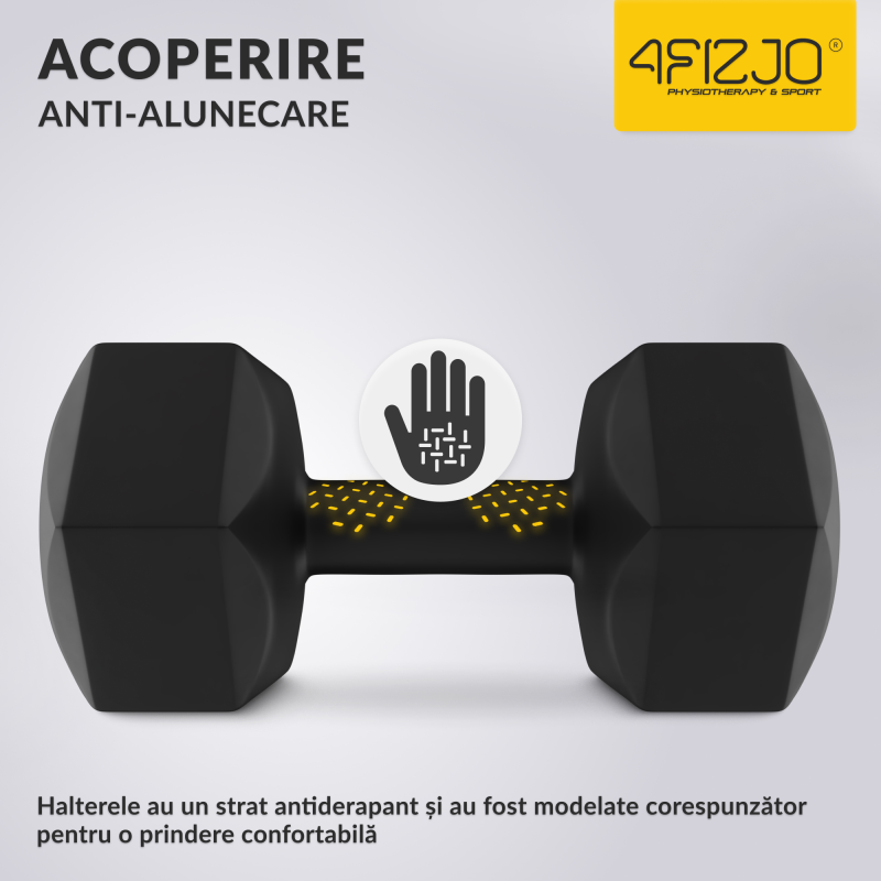 Set 2 gantere bituminoase pentru antrenament cu greutati si fitness, intarire musculara, 4FIZJO ...