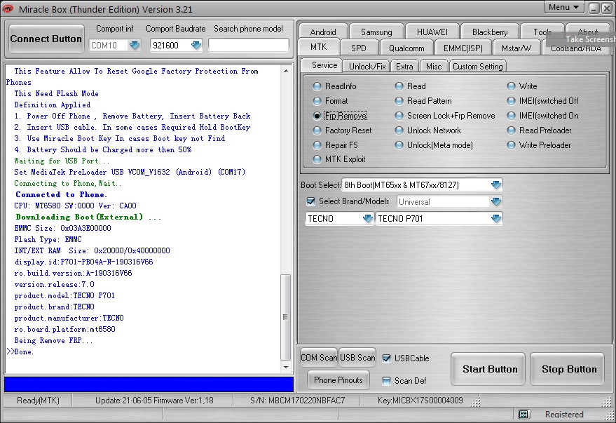 Tecno P701 Frp Lock Remove Done byMiracle 3.23 Digital (Success) - GSM ...
