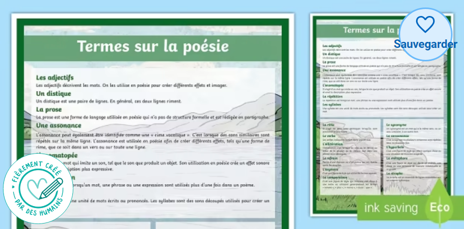 Le vocabulaire de la poésie - Twinkl