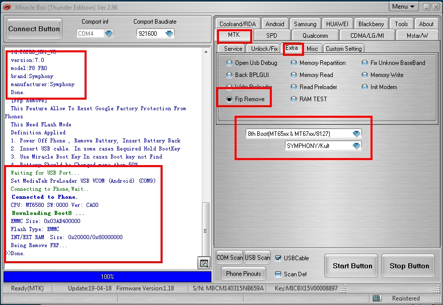 Symphony P8 PRO FRP lock Remove Done By Miracle Thunder Edition 2.96 ...