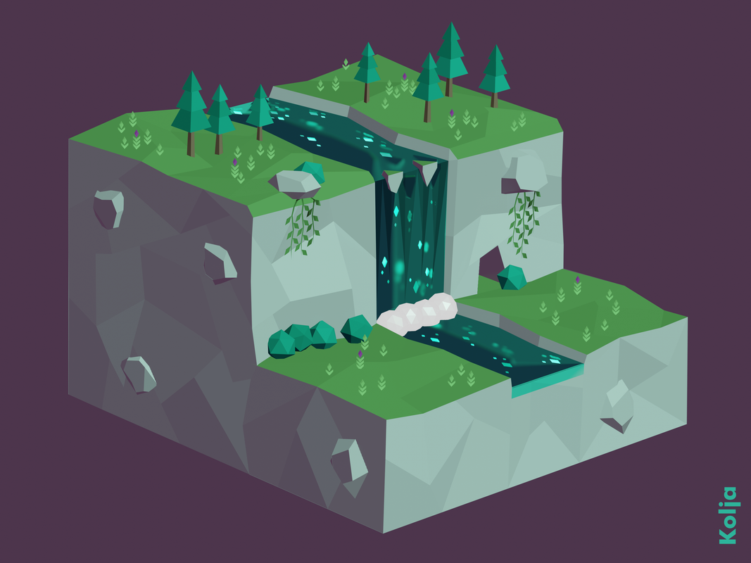 Waterfall : r/low_poly