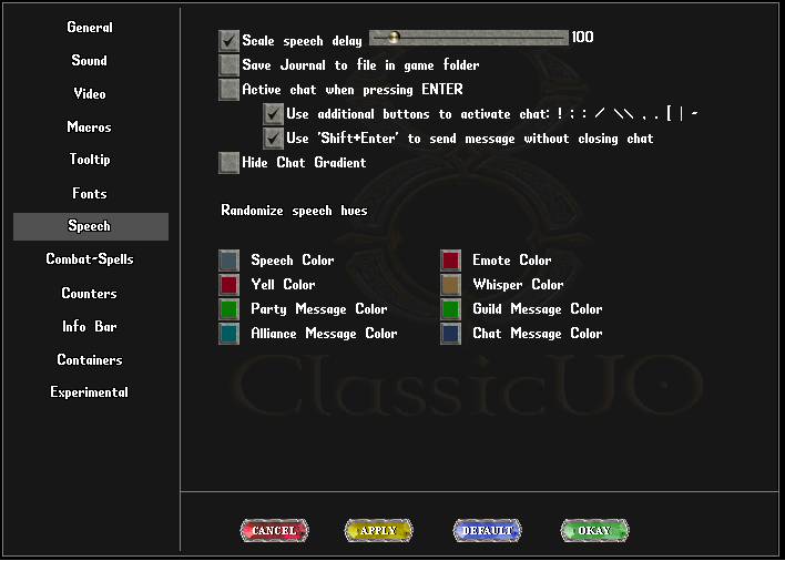 Options Menu: Speech · ClassicUO/ClassicUO Wiki · GitHub