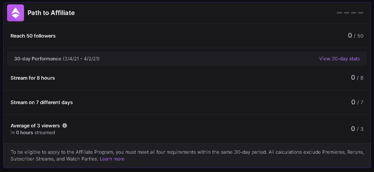 Why isn't my "Path to Affiliate" achievement being updated? : r/Twitch