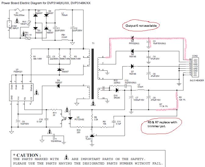 Hacking a redundant DVD/CD player power supply for low voltage tube power.