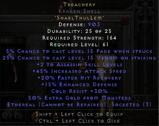 Ft: Eth Treachery (15%ed, 903def Kraken Shell) - Topic - d2jsp
