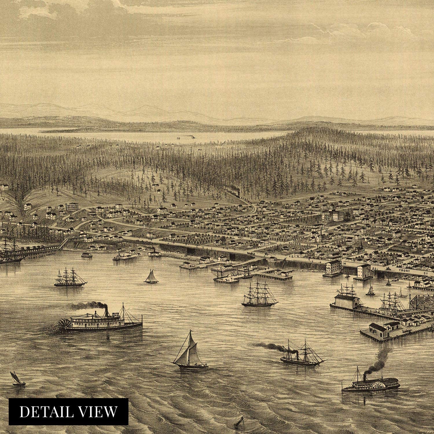 1878 Seattle Washington Poster - Vintage Map of Seattle Puget Sound WA ...