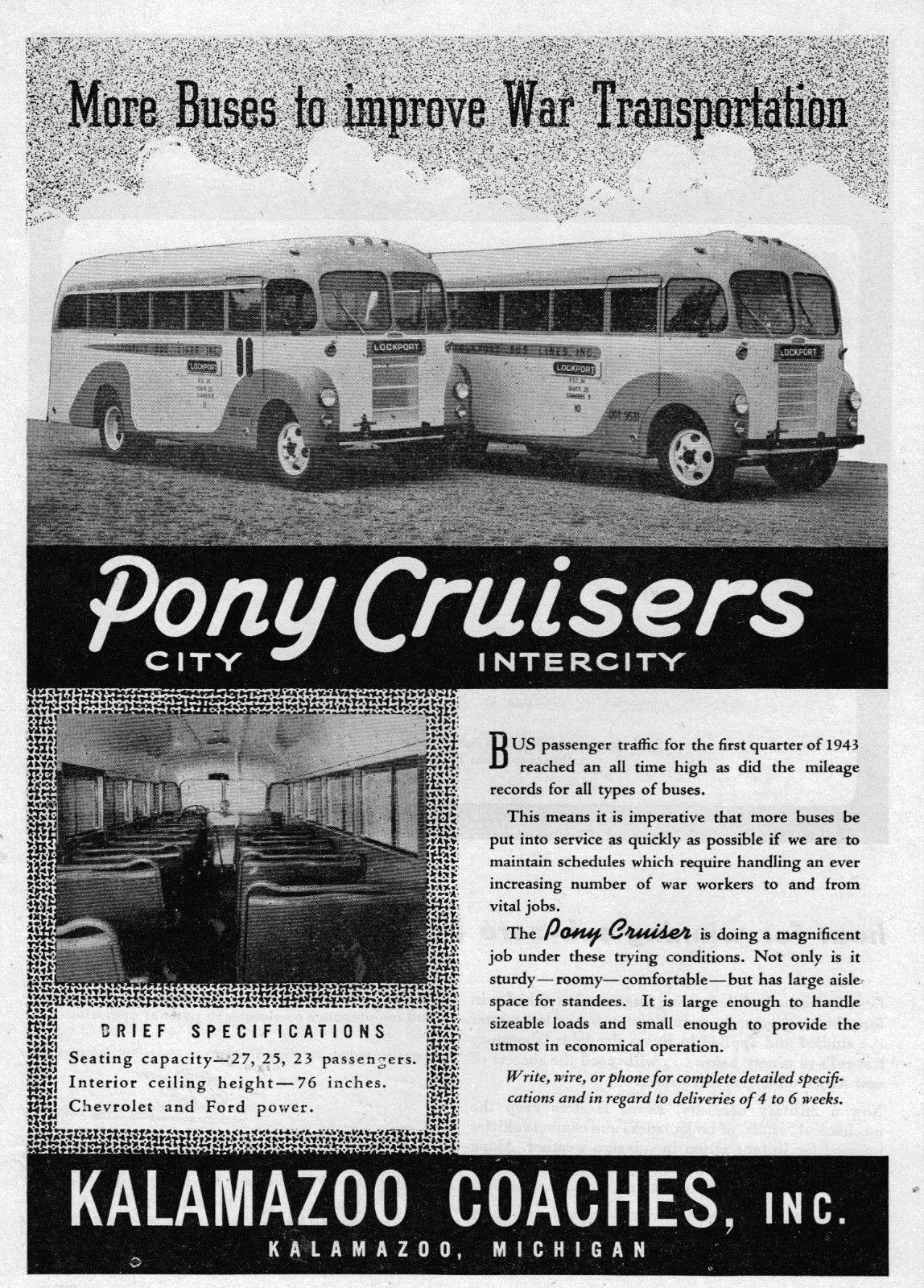 Kalamazoo Pony Cruiser '43 Improve War Transportation — Postimages