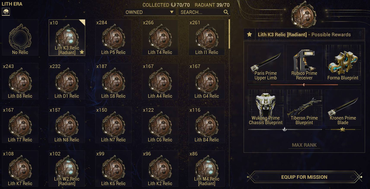 Suggestion : Relic Favorite System - General - Warframe Forums