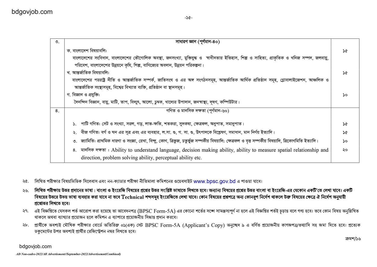 BPSC Non Cadre Job Circular 2022 PDF Download & Apply – www.bpsc.gov.bd | BD GOVT JOB