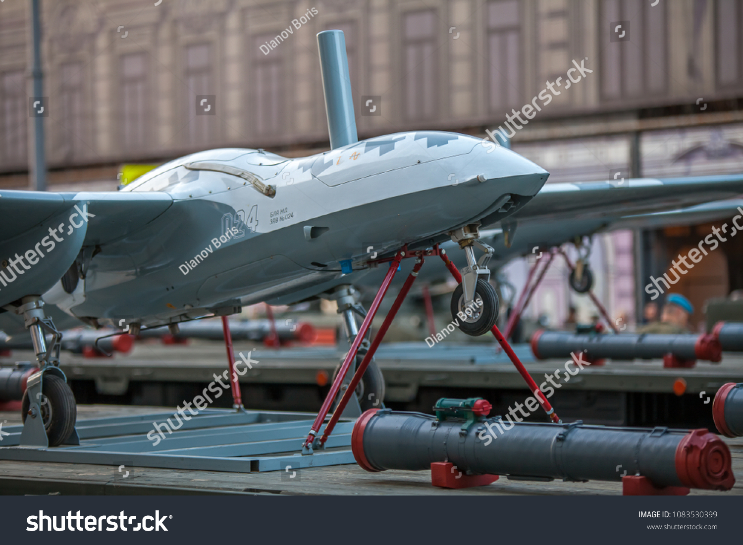stock photo moscow russia may the korsar a plane drone waiting for the beginning of the night ...