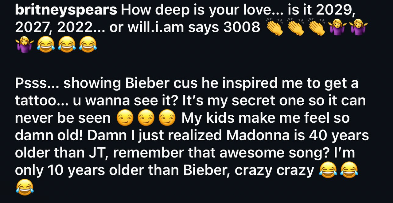 Britney posts a weird caption about Madonna and JT - Celebria - ATRL