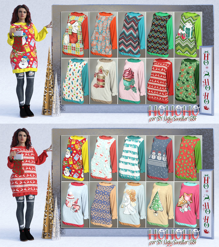 SY DForce Ugly Sweater Genesis 8 + HOHOHO Texture Expansion (First Time ...