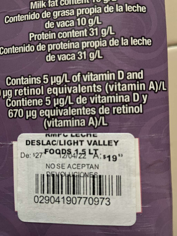 Soriana Plaza Cantil CDMX Leche Valley Foods 1.5 L Sin Lactosa Light