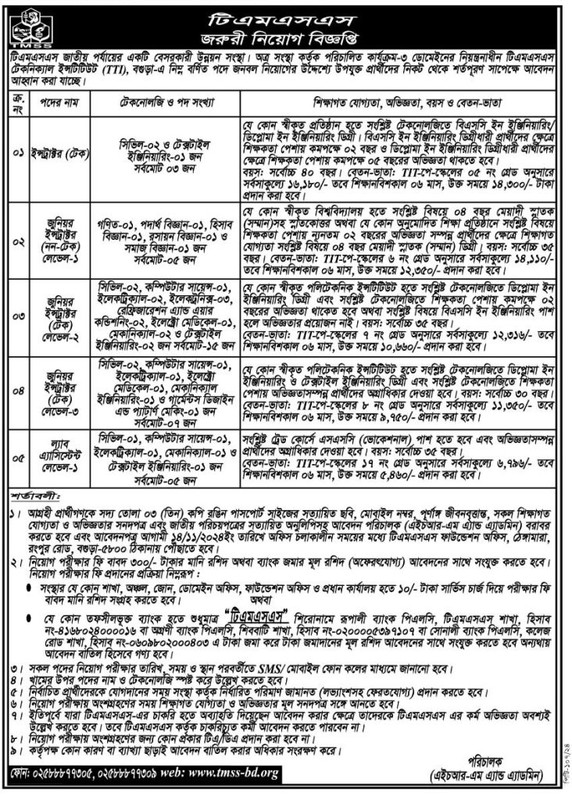TMSS Job Circular 2024 Application Form www.tmss-bd.org