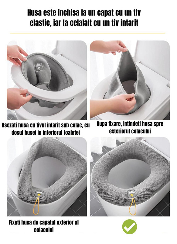 Husa pentru capac WC, Pufoasa, Universala, Gri - eMAG.ro