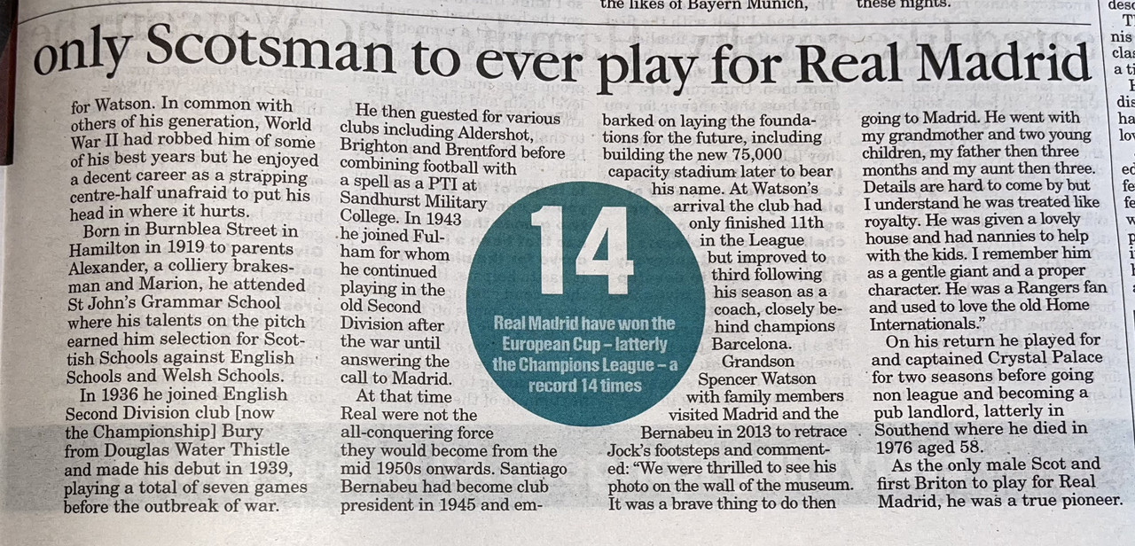 John Fox Watson - the only Scotsman to play for Real Madrid ...