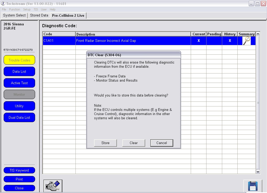 TechStream help with Pre-Collision System Codes | Toyota Forum