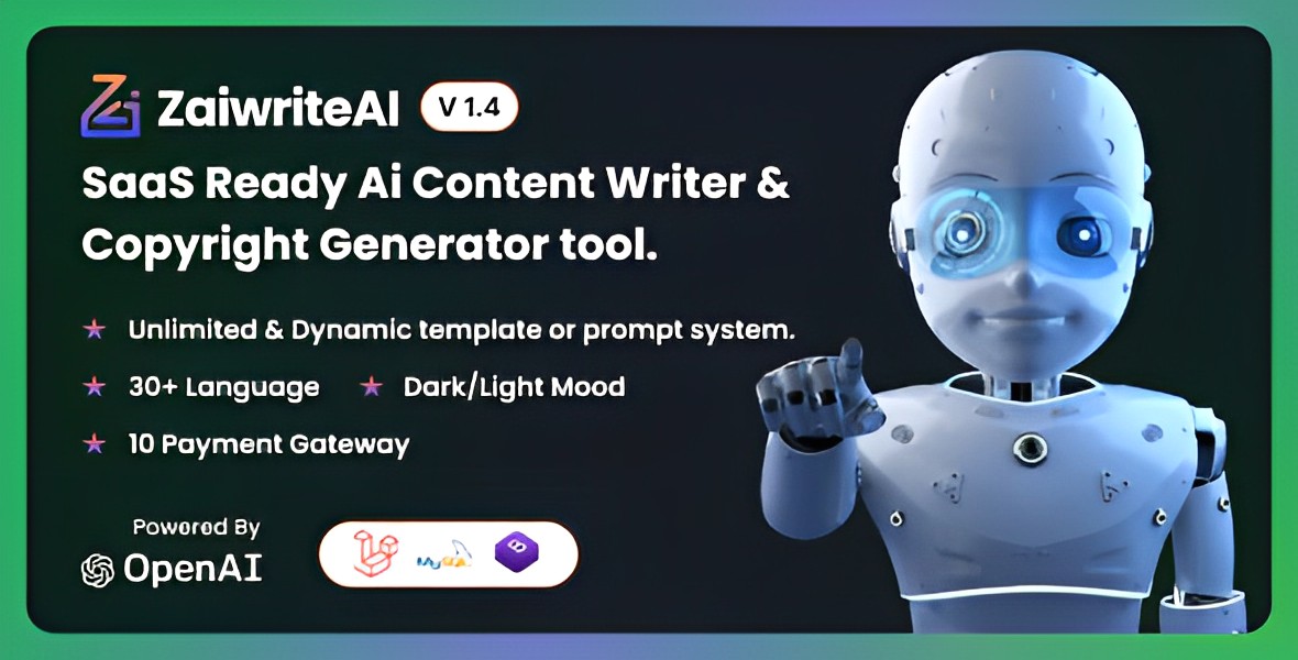 ZaiwriteAI - Ai Content Writer & Copyright Generator Tool With SAAS PHP – Bliter GPL