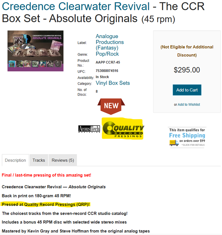 Creedence Clearwater Revival 45 RPM ABSOLUTE ORIGINALS Boxed Set Is ...