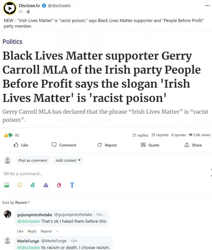 Gerry Carroll MLA has declared that the phrase Irish Lives Matter is ...