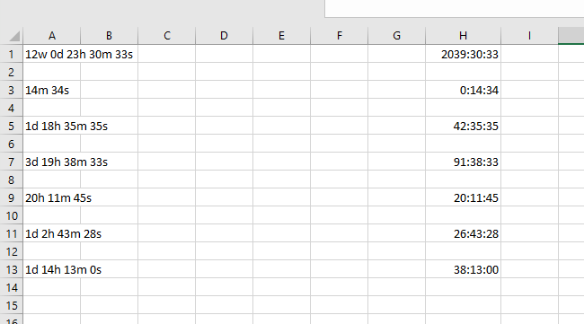 Convert "12w 0d 23h 30m 34s" into HH:MM:SS format : r/excel