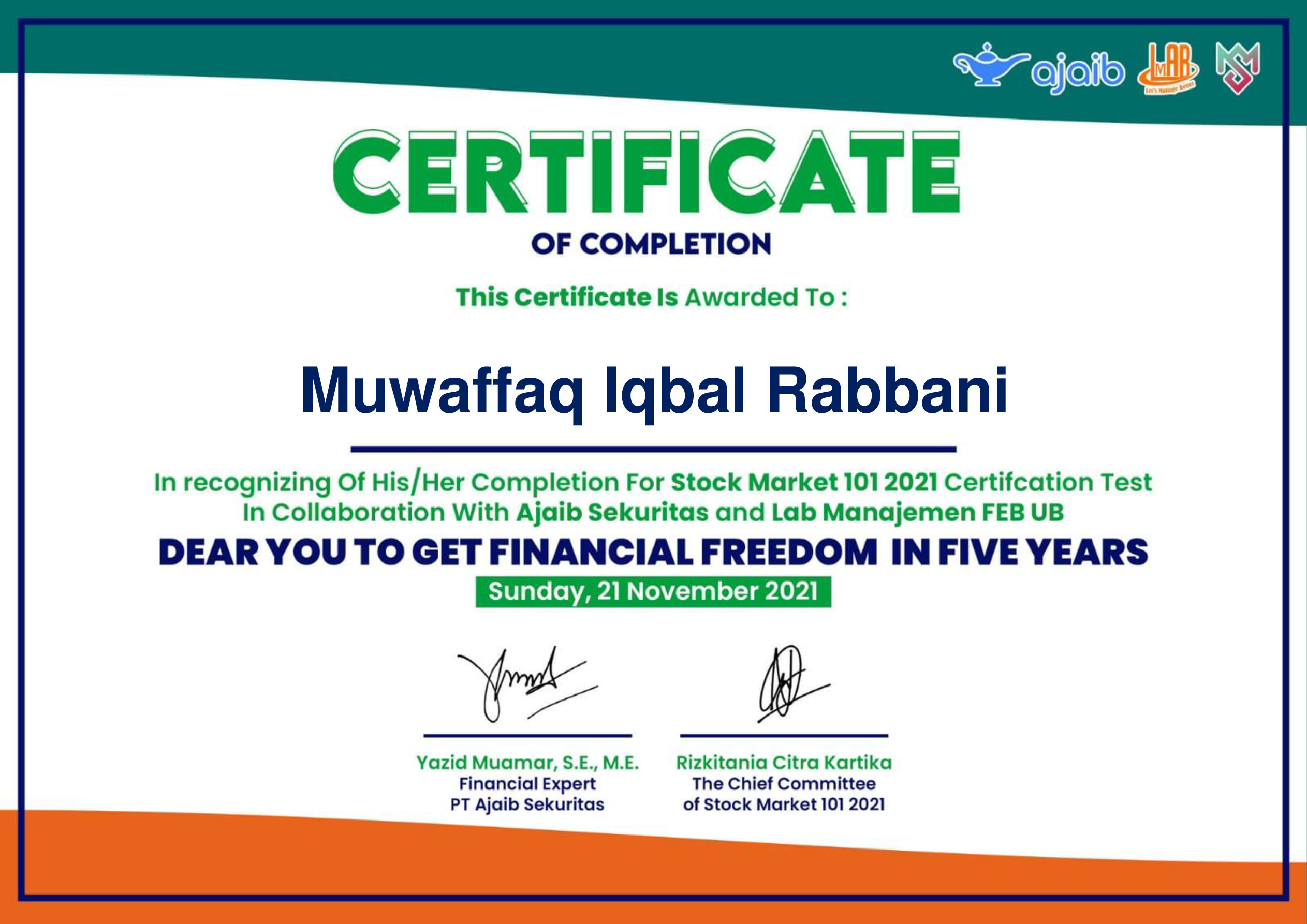 Muwaffaq Iqbal Rabbani sertifikat — Postimages