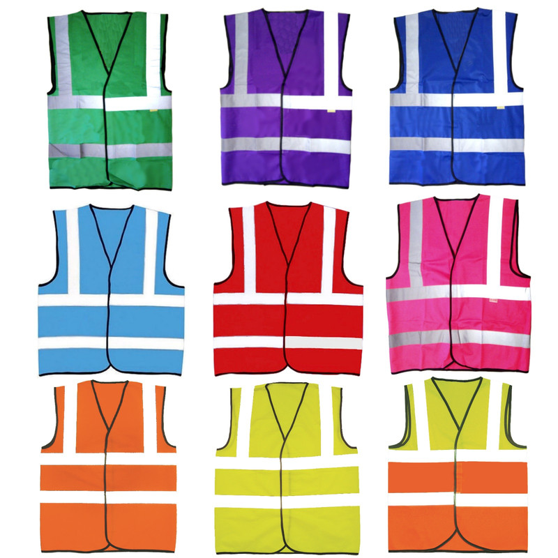 HI VIZ COLOURED VEST WAISTCOATS Pink Red Purple Green Blue Yellow ...