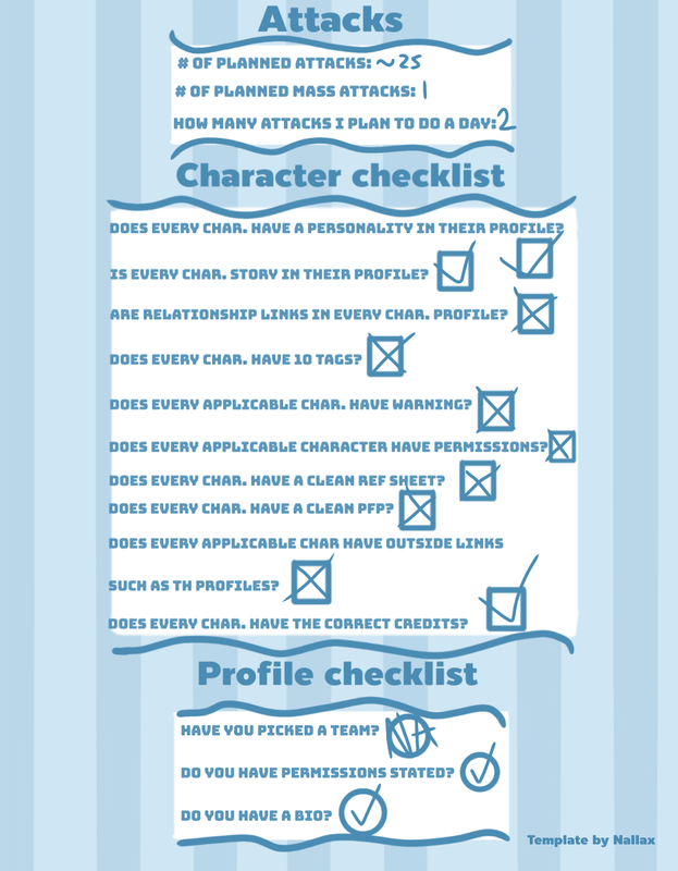 F2U artfight planner/checklist template on Toyhouse