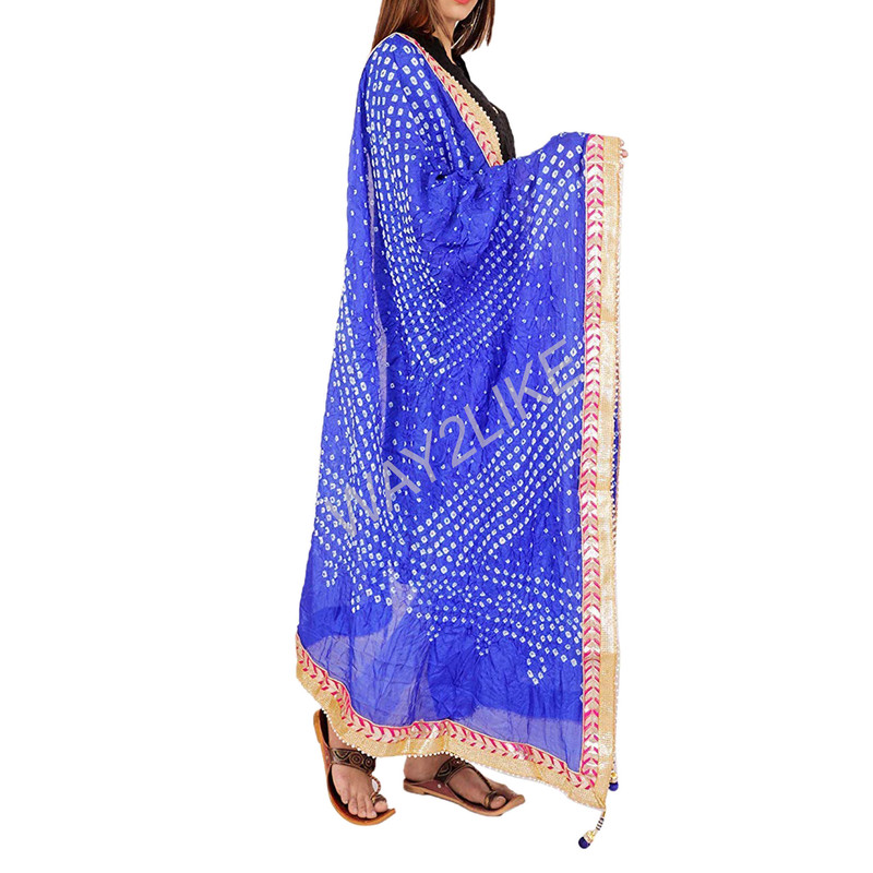 Women Jaipuri Bandhani Dupatta with Gota Work & latkan Rajasthani Silk ...