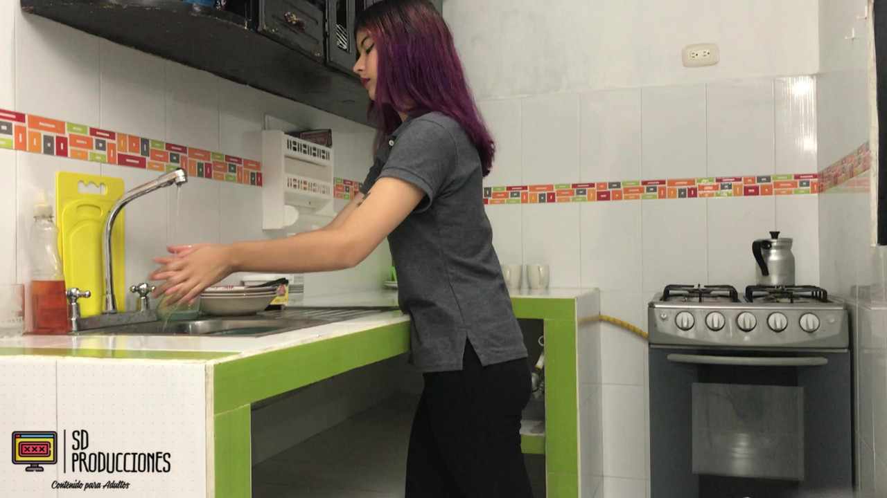 Fuck My Stepsister While She Washes The Dishes Cum Double
