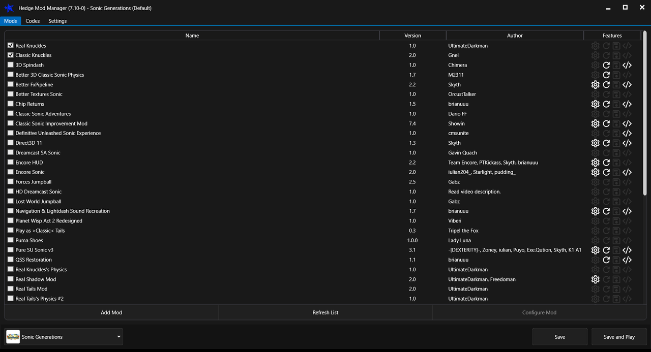 Hedge Mod Manager (7 10 0) Sonic Generations ( Default) 7 27 2023 2 54 ...